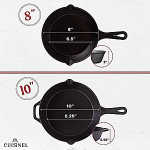 Cast Iron Skillet Set - 8" + 10"-Inch Frying Pan + 2 Heat-Resistant Handle Holder Grip Covers - Pre-Seasoned Oven Safe Cookware - Indoor/Outdoor Use - Grill, Firepit, BBQ, Stovetop, Induction Safe