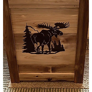 New Rustic Moose Wood Kitchen Trash Bin Garbage Can 33 Gal Cabin Western Decor New Commerial Grade Heavy Duty Swing in lid Upgraded Lid Wonderful