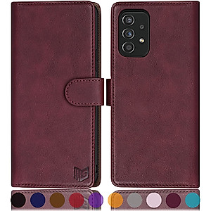 SUANPOT for Samsung Galaxy A52 4G& 5G Leather Wallet case with RFID Credit Card Holder Flip Folio Book Phone case Shockproof Cover for Women men for Samsung A52 case wallet (Red Wine)