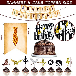 126 PCs Magical Wizard Party Decorations, Fiesec Platform Birthday Party Decorations Red Brick Backdrop Balloon Garland Banner Cake Cupcake Toppers Cutout 4D Golden Snitch Witch Hat Balloon