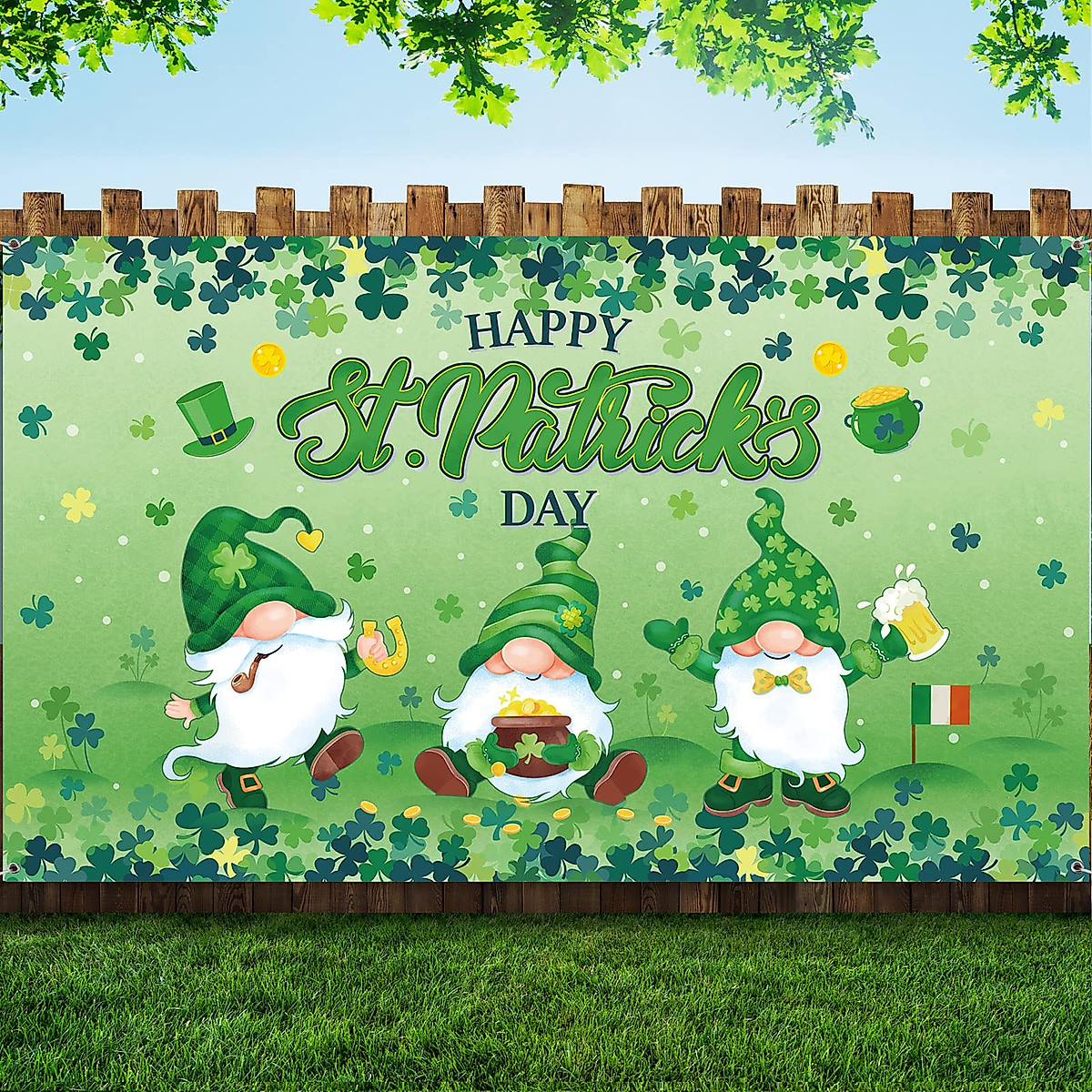 Happy St. Patrick's Day Decorations Green Photo Background for Irish Luck Day St Patricks Day Backdrop for Photography Photo Booth St Patricks Day Fabric Banner Shamrock Rustic Banner Prop, 6 x 4 ft