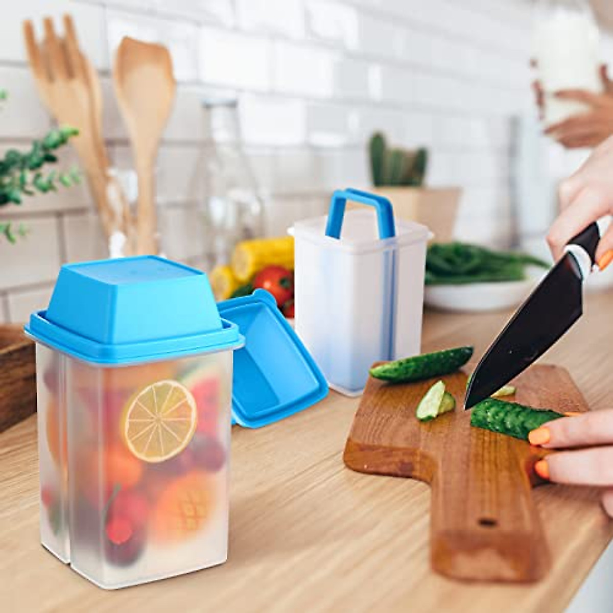 CHENGU Jalapeno Container Pickle Containers with Strainers Pickle Jar Containers Square Jalapeno Dispenser Large Pickle Keeper Pickled Food Container for Home Kitchen Supplies (Blue)