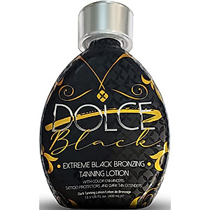 Dolce Black Bronzer Tanning Lotion - Indoor/Outdoor Tanning Lotion for Tattoo & Color Fade Protection - Anti-Orange, Anti-Aging & Anti-Wrinkle Natural Tanning Bed Lotion