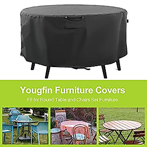 Yougfin Round Patio Table Cover, 600D Heavy Duty Patio Furniture Covers Waterproof, Outdoor Table and Chairs Cover, 62''D x 28''H