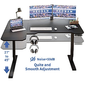 L-Shaped Electric Standing Desk, 59 Inches Height Adjustable Stand up Table with 4 Memory Settings, Sit Stand Home Office Desk with Black Frame & Top