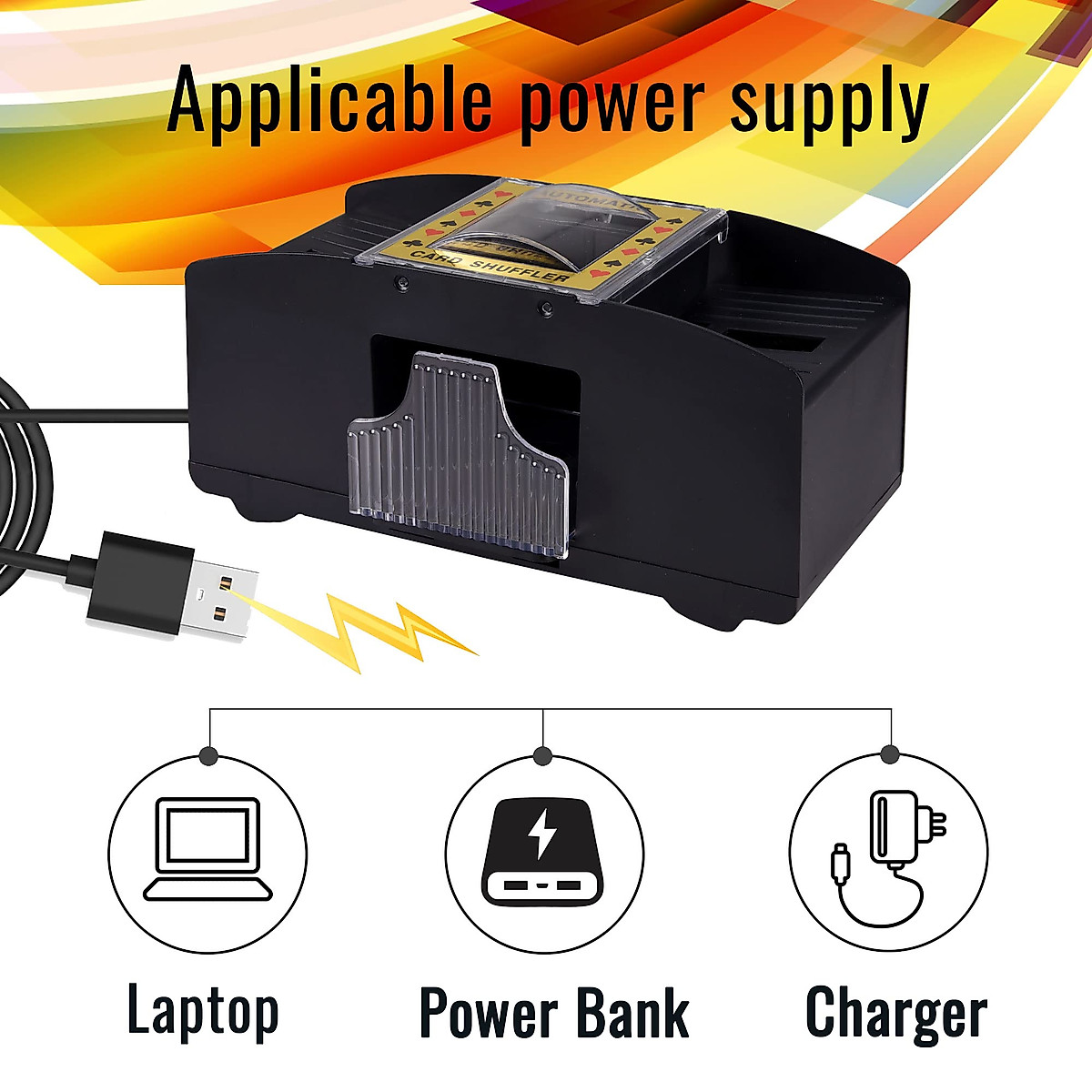 AOPER Automatic Card Shuffler - Electronic Casino Poker Card Shuffling Machine - Battery Operated Plastic Cards Mixer - 2 Deck Playing Cards for Home & Party - 2M USB Line