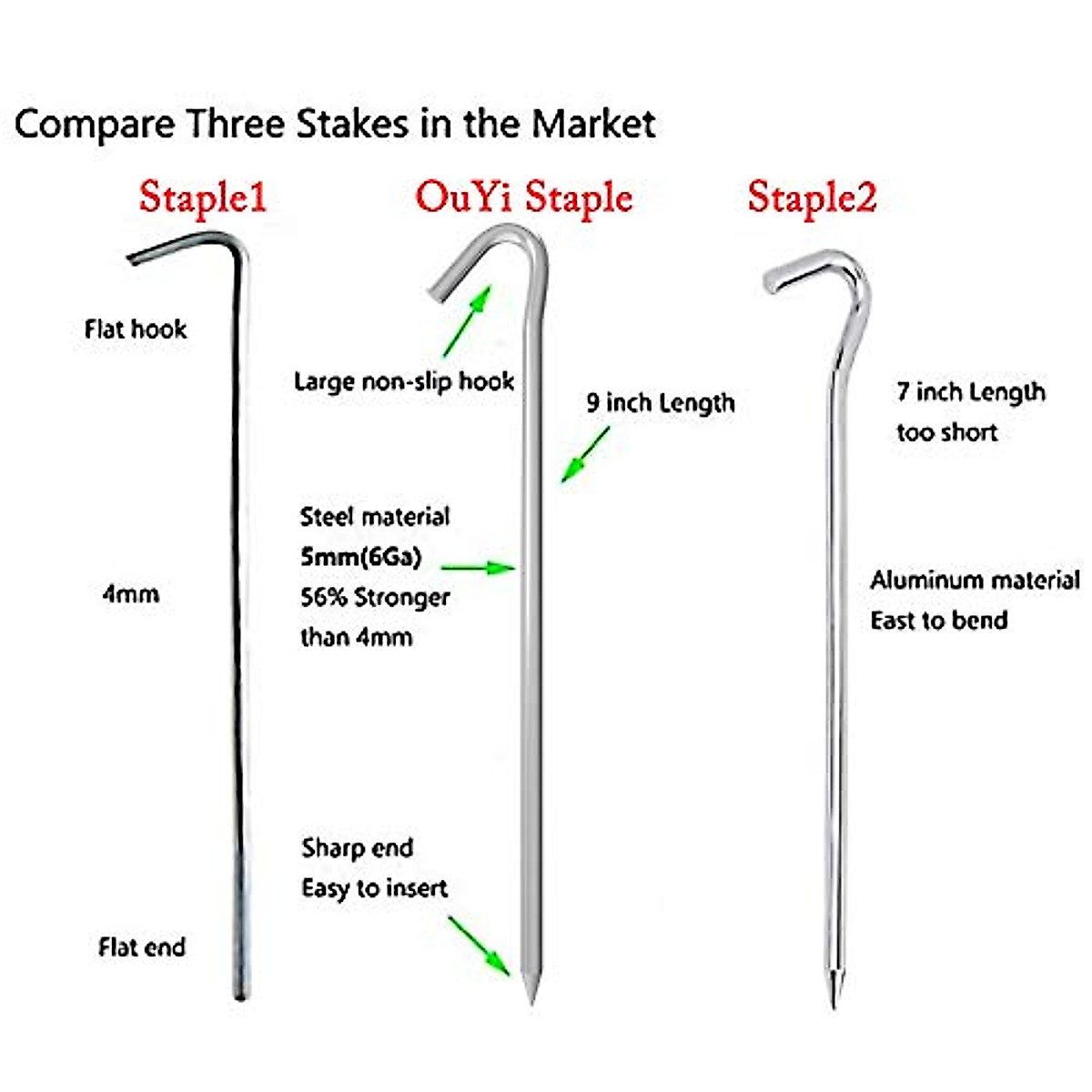 AAGUT Tent Stakes, 25 Pack 9 Inch Camping Tent Pegs, Metal Garden Edging Fence Hooks, Heavy Duty 6 Ga Galvanized Yard Camping Stake for Tarp, Inflatable, Outdoor Christmas Decorations