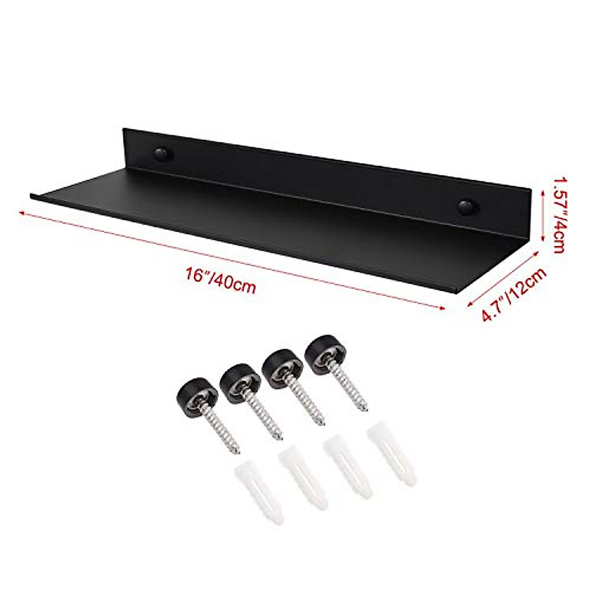 TLBTEK 2 Pcs 16inch Black Floating Shelves,Rustic Farmhouse Floating Shelves Wall Mounted Storage for Bathroom, Bedroom, Living Room, Kitchen