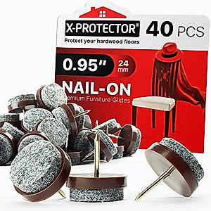 Nail-on Felt Pads X-PROTECTOR 40 PCS - 0.95" Felt Furniture Pads - Felt Chair Pads for Hardwood Floors - Floor Protectors for Furniture Legs - Best Furniture Sliders for Hardwood Floors (24 mm)!