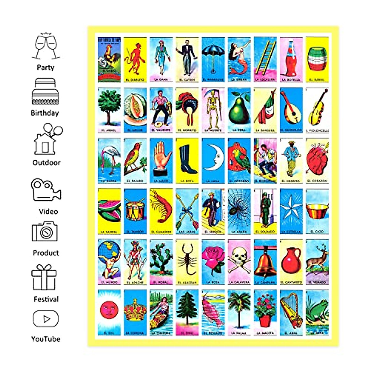 Mexican Party Theme Loteria Backdrop 5 x 7 ft Lottery Card Photography Picture Mexican Bingo Photos Adult Children's Party Supplies Decorations