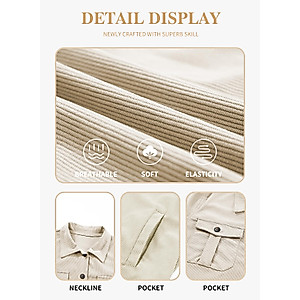 Eytino Womens Plus Size Shacket Jacket Oversize Long Sleeve Button Down Corduroy Boyfriend Shirts,4X Apricot