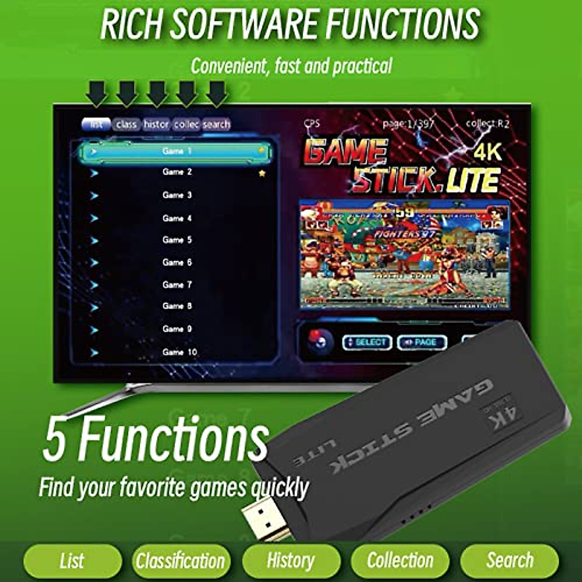 64G Plug and Play Game Console, 64-bit Retro Wireless Video Game Consoles 4K HD Mini TV Game Stick Built-In 10000 Classic Games Support PS1 GB GBA GBC MD CPS FC SFC ATARI Etc 9 Simulators