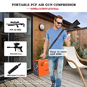 Spritech VE3 PCP Air Compressor,Auto-Stop 4500Psi/30Mpa Oil/Water-Free Air Gun and Paintball Tank Pump with Water/Oil Separator,Built-in Power Adapter(110V AC or 12V Car Battery)