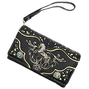 Zelris Western Rearing Horse Embroidered PU Vegan Leather Crossbody Wallet (Tan)