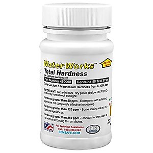Industrial Test Systems WaterWorks 481108 Total Hardness Test Strip, 3 Second Test, 0-1000ppm Range, Our #1 Test Strip for Total Hardness, Bottle of 50 Tests, Tan