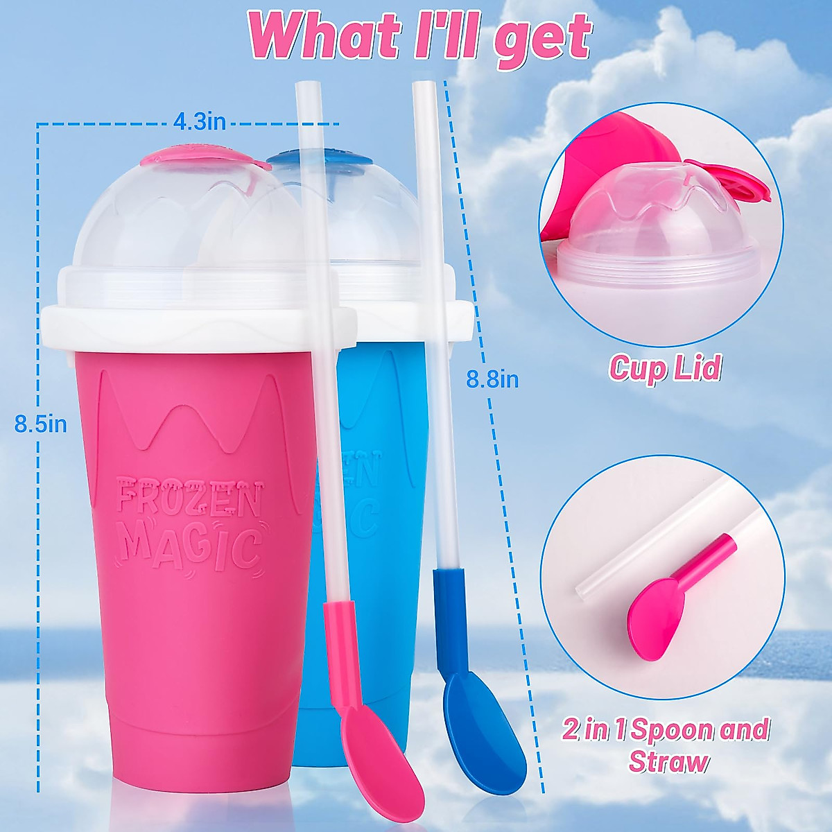 Slushie Maker Cup Frozen Magic: TIK TOK Smoothies Cooling Cup, Double Layer Silica Cup, DIY Homemade Slushies, Portable Squeeze Icy Milkshake Cup Gift for Childrens