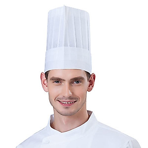 Hyzrz 20 Pack Disposable Non-Woven Paper Fiber Chef Hats for Kids, Child, Adults, Adjustable Unisex White Kitchen Caps Bulk Set (Flat, Tall)