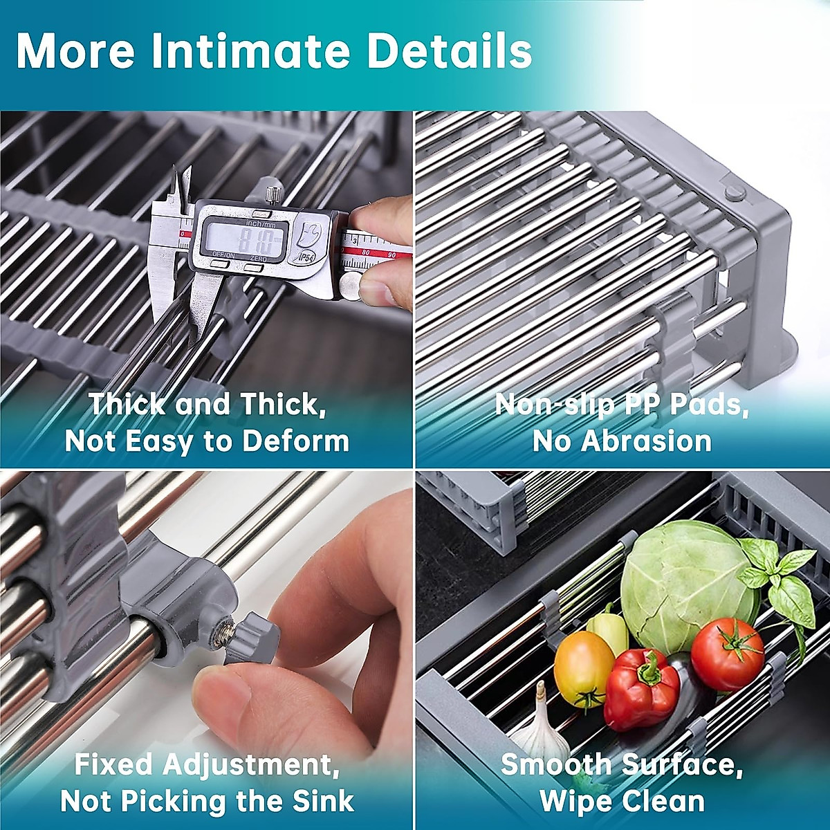 TUTEW Dish Drying Rack, Over The Sink Dish Drying Rack, Stainless Steel Dish Drainer with Adjustable Arms Holder Functional Kitchen Sink Organizer for Vegetable and Fruit