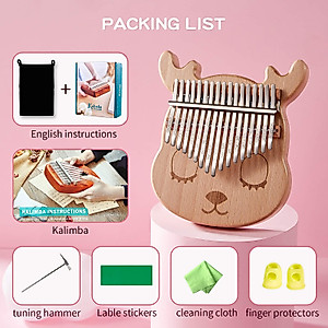 Byla Kalimba 17 Keys Solid Wood Mahogany Portable Thumb piano Finger piano Cartoons Cute Mbira Calimba Marimba Musical Instruments Adults,Child and Beginners