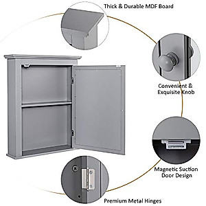 Tangkula Bathroom Cabinet with Mirror, Mirrored Wall-Mounted Storage Medicine Cabinet with Single Door & Adjustable Shelf in 5 Positions, Multipurpose Wall Cabinet for Bathroom Vestibule (Gray)
