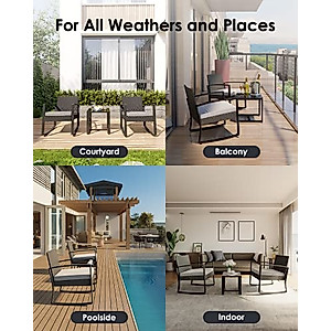 3 Pieces Wicker Patio Furniture Set, Modern Rocking Conversation Set with Coffee Table, Outdoor Rattan Patio Chairs Bistro Set for Balcony Porch Garden Yard Poolside, Grey