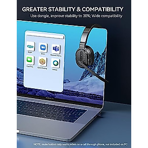 TECKNET Trucker Bluetooth Headset, Over-Ear 70h AI Noise Canceling Wireless Headphones with Microphone, Comfort ENC Bluetooth Headset with Dongle & Mute for PC Phone Laptop Office Home Skype Zoom