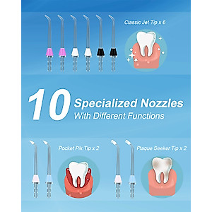 MySmile 10 PCS Replacement Jet Tips Oral Irrigator Nozzle Set Compatible with Waterpik Water Flosser, Includes Classic Tips Periodontal Pocket Tips and Plaque Seeker Tips