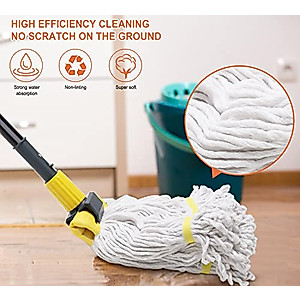 Commercial Mop Heavy Duty Industrial Mop with Long Handle,60" Looped-End String Wet Cotton Mops for Floor Cleaning,Home,Kitchen,Office,Garage and Concrete/Tile Floor