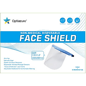 Optiazure Safety Face Shield, 1 Frame with 10 Removable Transparent Shield, Anti-fog, Splash and Dust Resistant