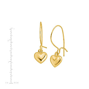 Eternity Gold Puffed Heart Drop Earrings in 14K Yellow Gold