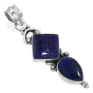 JEWELOPORIUM Real Blue Lapis Lazuli 925 Sterling Silver Pendant for Women Gemstone Victorian Silver Pendant Necklace Thanksgiving Gift Handmade Jewelry