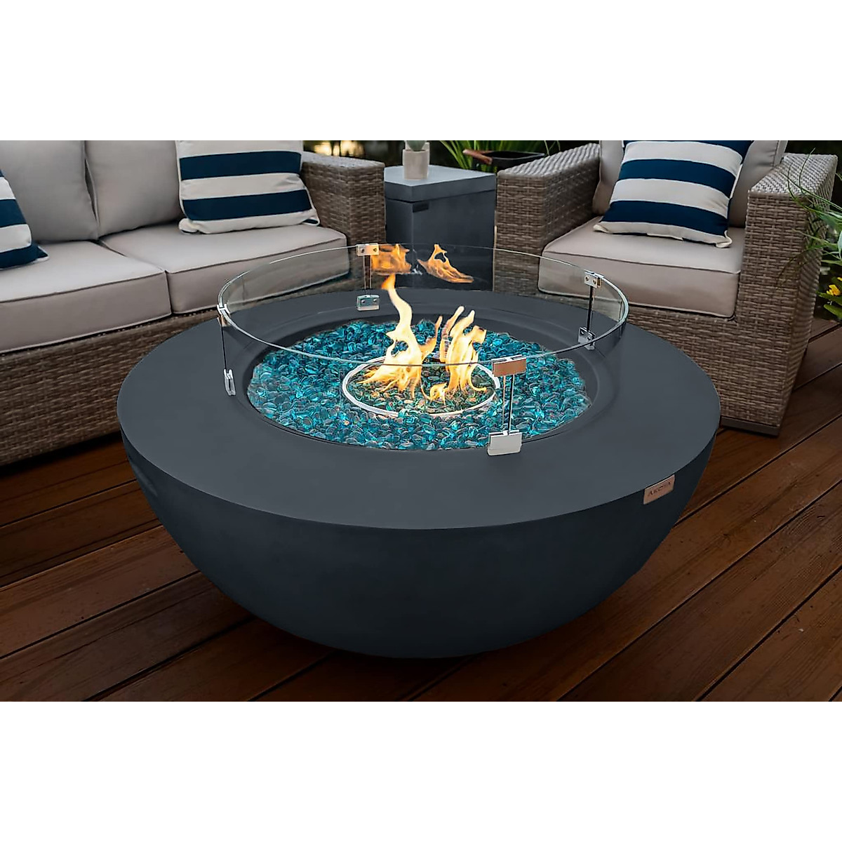 AKOYA Outdoor Essentials 42" Outdoor Propane Gas Fire Pit Table Bowl in Gray (Caribbean Blue)