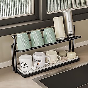 Generic Bottle Drying Rack, Wide Jug Storage Rack, Cup Storage Stand with Drain Tray, Mug Organizer for Kitchen, Coffee Mug Holder for Kitchen Counter (Black)