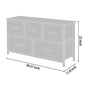 AZL1 Life Concept Extra Wide Dresser Storage Tower with Sturdy Steel Frame, 5 Drawers of Easy-Pull Fabric Bins, Organizer Unit for Bedroom, Hallway, Entryway, Dark Grey