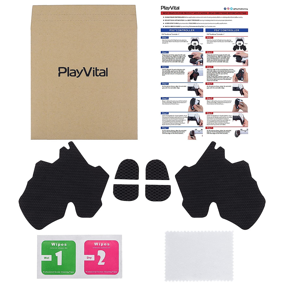 eXtremeRate PlayVital Anti-Skid Sweat-Absorbent Controller Grip for ps5, Professional Textured Soft Rubber Pads Handle Grips for ps5 Controller with Shoulder Button Trigger Stickers - Mecha Edition