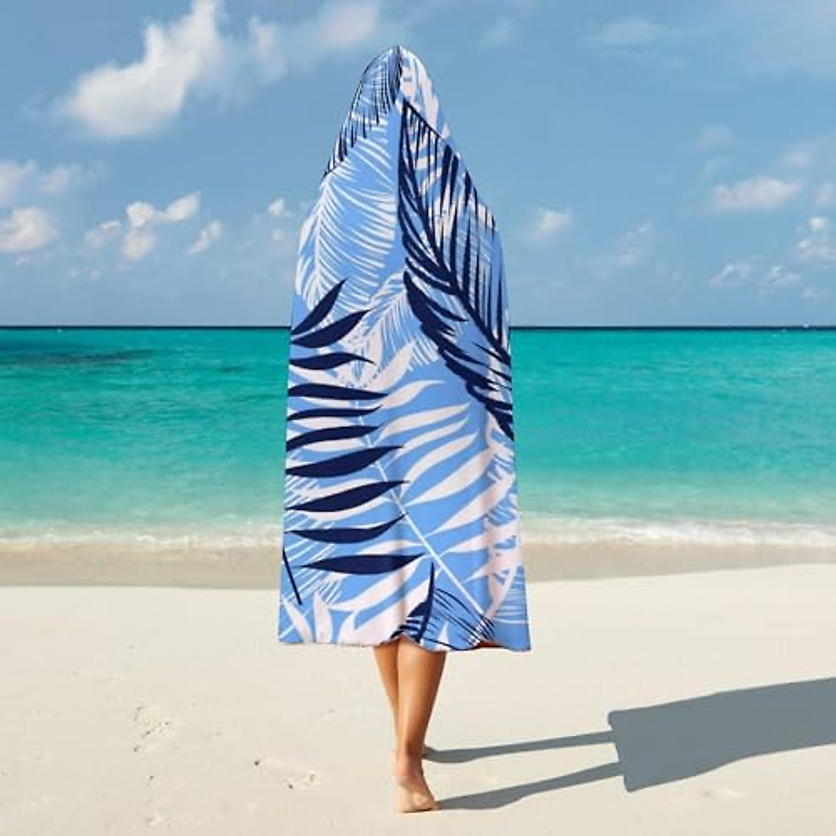 TaoYTao 50"x60" Women Summer Flower Blue Blanket Hoodie, Foldable Wearable Funny Hooded Blanket Robe Cloak, Christmas Birthday Gifts Anniversary For Wife Girlfriend Women