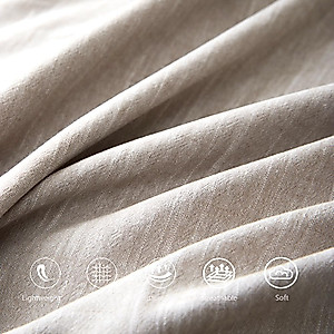 BFS HOME Stonewashed Cotton/Linen Duvet Cover Queen, 3-Piece Comforter Cover Set, Breathable and Skin-Friendly Bedding Set (Khaki, Queen)