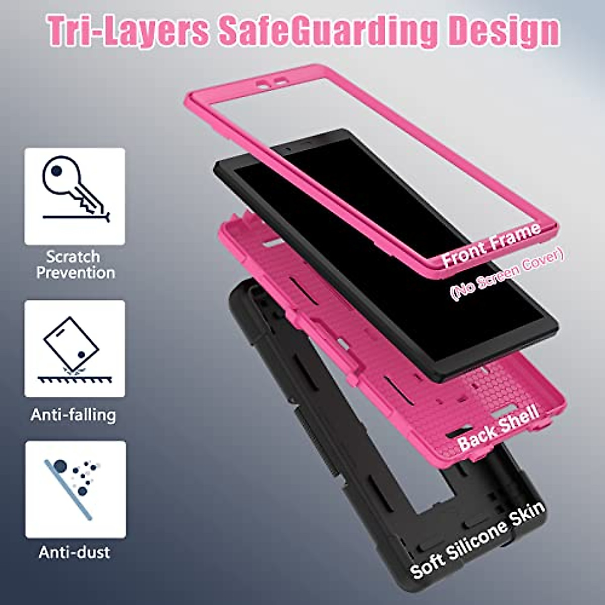 TCL Tab 8 LE Case for Kids 9137W,YLDZSH for TCL Tab 8 WiFi Tablet Case 9132X Soft Silicone Hard Back Hybrid Case for TCL Tab 8 Tablet (Black+Rose red)