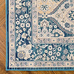 INGEROOM Area Rug 5x7 Machine Washable Area Rug Vintage Flodable Thin Large Area Rug with Non-Slip Backing for Living Room Bedroom, Bathroom, Kitchen 5x7 Area Rugs, Blue