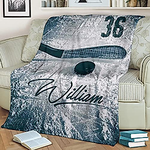 OhaPrints Blue Ice Hockey Blanket Hockey Stick and Puck Soft Sherpa Throw Blankets Cozy Fuzzy Fleece Throws for Tv Sofa Couch Comfy Fluffy Blanket 30X40 50X60 60X80