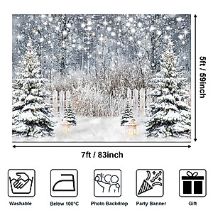 Avezano Winter Photography Backdrop Glitter Snowy Forest Pine Tree Background Snow Christmas Xmas Holiday Party Decor Banner Portrait Studio Booth Photobooth Props (7x5)
