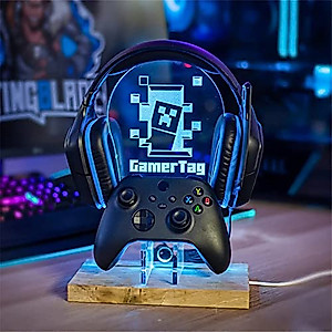 Personalised Headset Controller Hanger, RGB LED Gaming Station Console Controller Holder | Gamer Gift Idea Compatible with Universal Headset, Controller