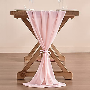 Socomi 14ft Blushing Pink Chiffon Table Runner 29x170 Inches Sheer Wedding Runner Romantic Rustic Table Runner for Christmas Baby Shower
