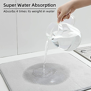 SUBEKYU Microfiber Dish Drying Mat for Kitchen Counter, Absorbent Dishes Drainer/Rack Pad for Countertop (Light Grey 2P)