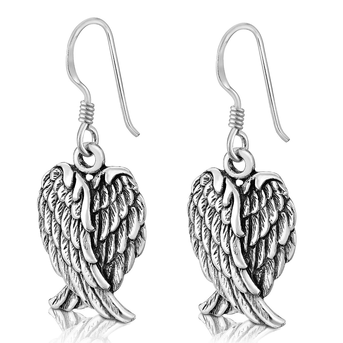 AeraVida Sterling Silver Angel Wings Dangle Earring | 925 Metal Earrings for Women | Spiritual Feather Jewelry