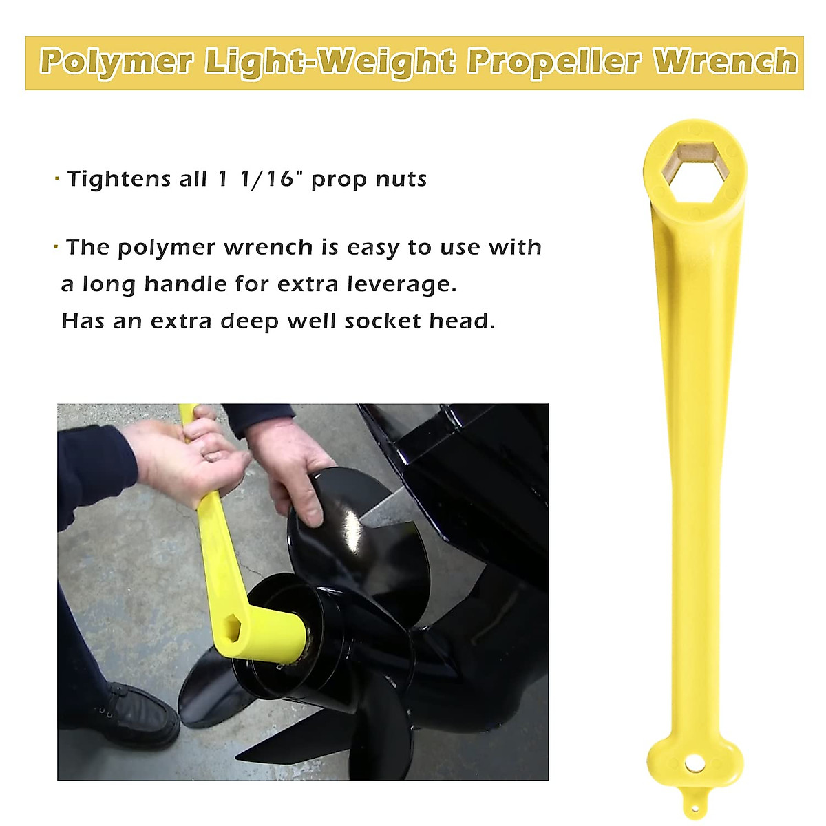 Yoursme Polymer Light-Weight Propeller Wrench 1-1/16" Nut Wrench for Mercury/Alpha Replaces 91-859046Q4 (Yellow)