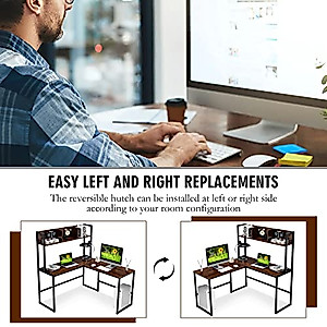 Tangkula Reversible L-Shaped Desk with Hutch, Space Saving Corner Computer Desk with Storage Shelves, Home Office Study Writing Desk Computer Workstation with Storage Bookshelf, Gaming Desk