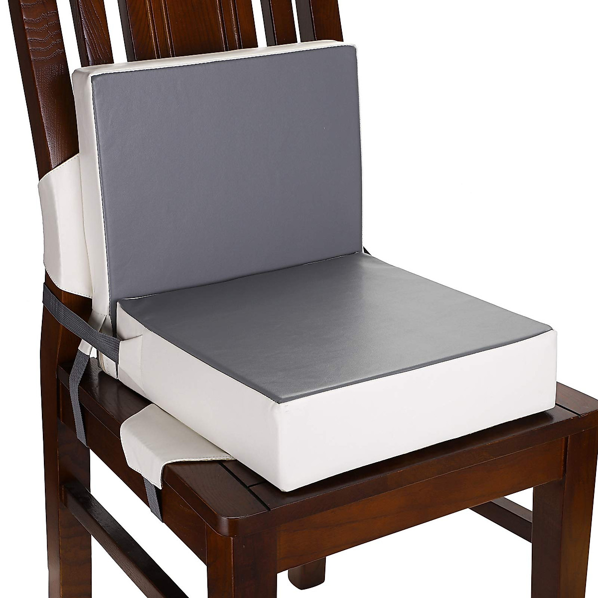 Sumnacon 2Pcs Chair Increasing Cushions - Baby Toddler Kids Infant Portable Dismountable Adjustable Highchair Booster Cushion Washable Thick Chair Seat Pads Buckle Straps, Grey + Beige