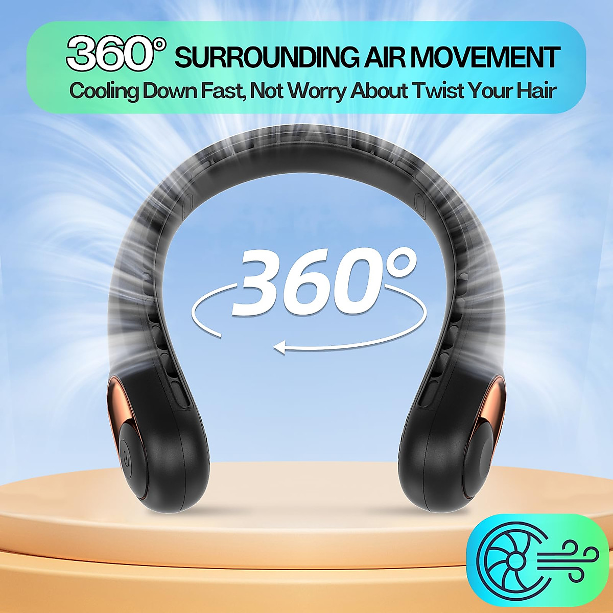 KIDEE Neck Fan, Portable Bladeless Neck Fans, Upgrade 360° Airflow, Super Quiet, 3 Speeds, 4000mAh Personal Wearable Neck Fan, Upgraded Cooling Air Volume USB Rechargeable Hands Free Fan