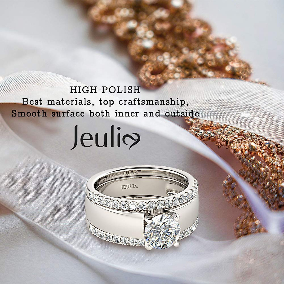 Jeulia 3 PC Ring Channel Wedding Set 2.5 Carat Round Cut Diamond Sterling Silver Band Rings CZ Cubic Zirconia Bridal Engagement Rings for Women (8)